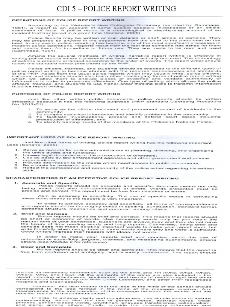 CDI 5 - POLICE REPORT WRITING Module | PDF