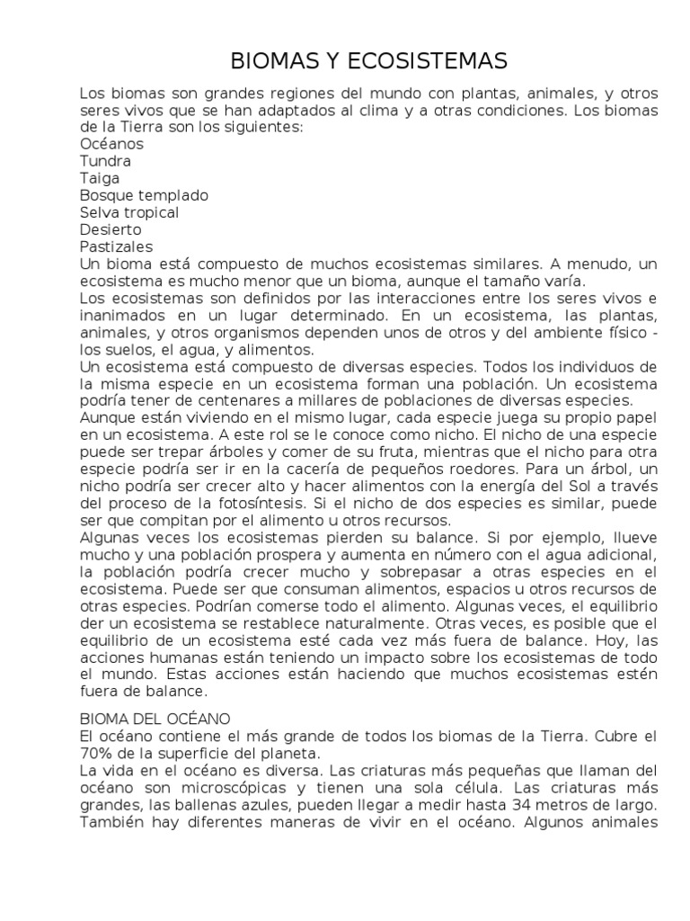 Biomas y ecosistemas marinos esenciales | PDF | Desierto | Selva