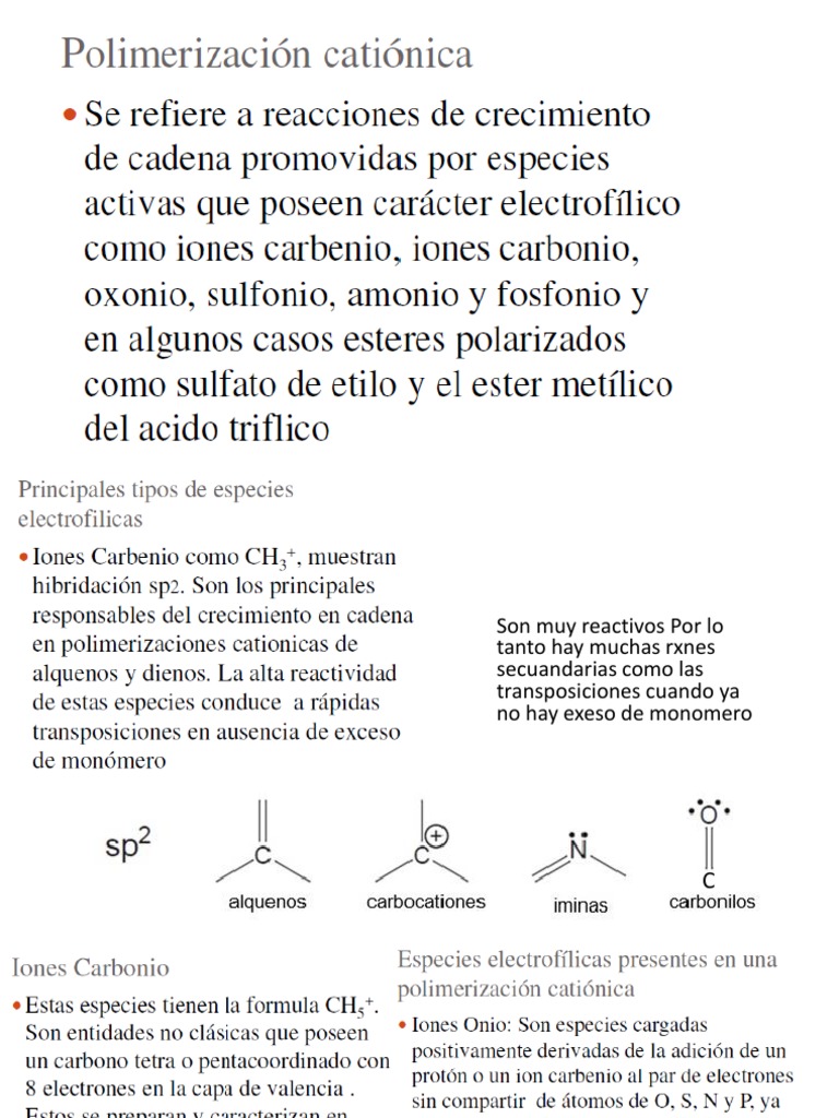 Polimerización Catiónica y Reactividad | PDF | Polimerización | Ácido