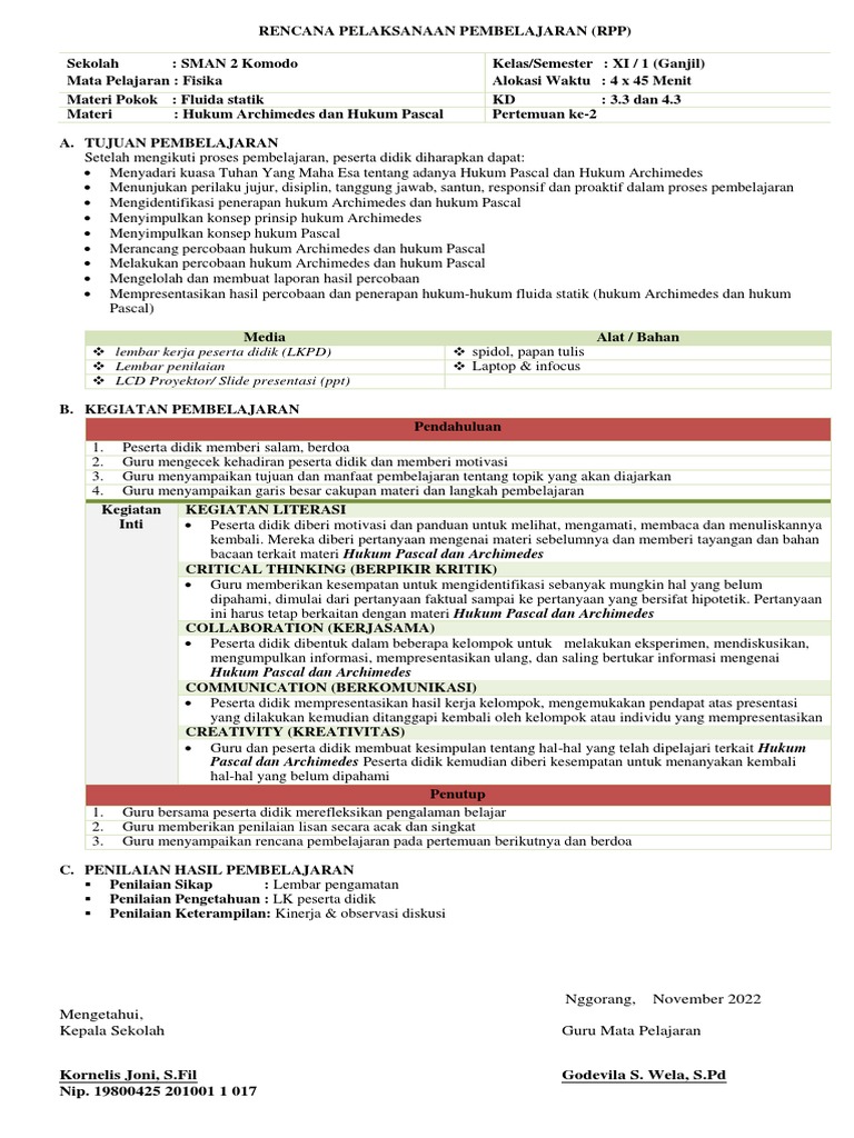 RPP LKPD Fisika Xi | PDF