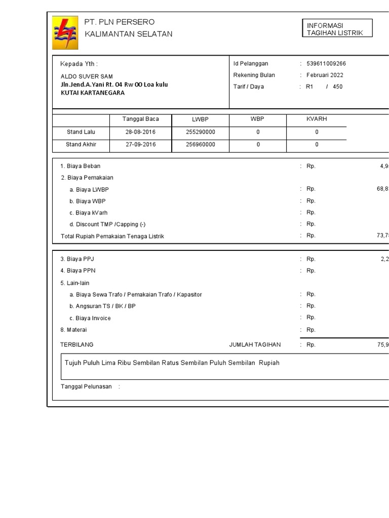 Tagihan PLN Aldo | PDF