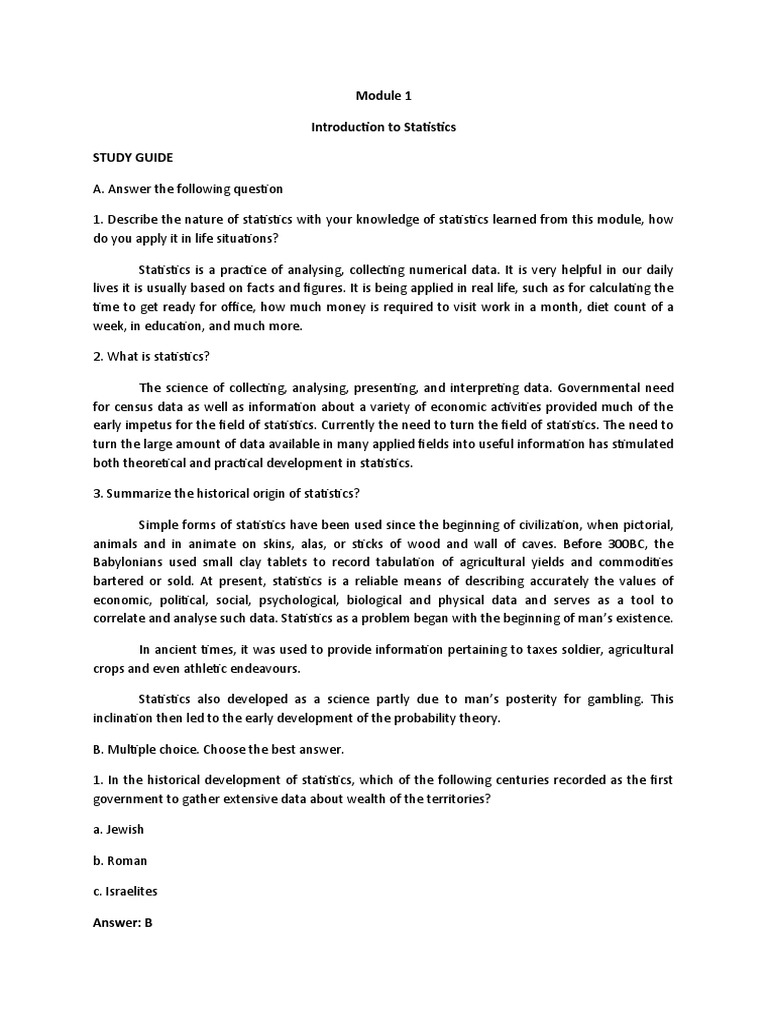 Module Answers | PDF | Sampling (Statistics) | Level Of Measurement