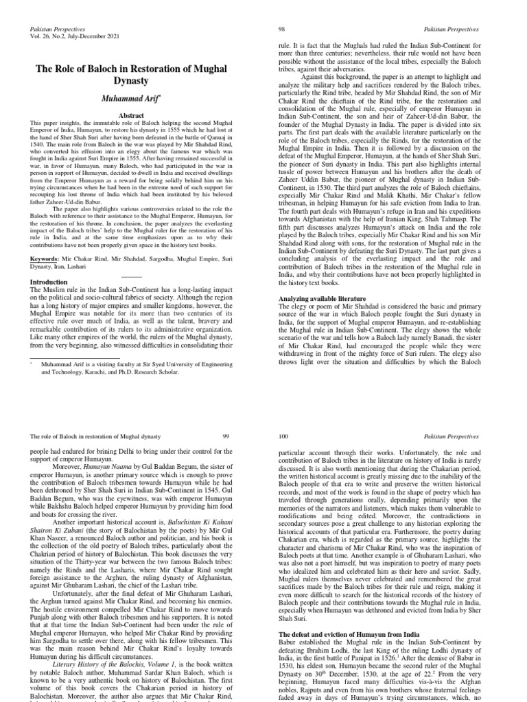 Baloch Role in Mughal Empire | PDF | Mughal Empire