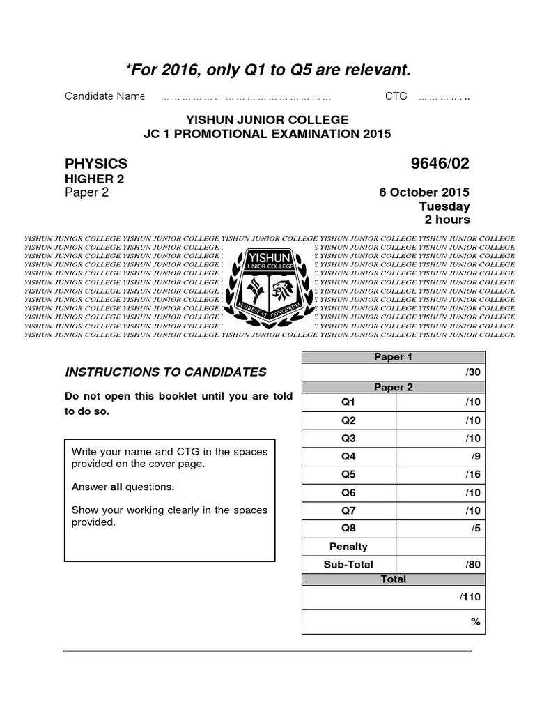 Yishun Junior College Physics Exam Paper | PDF | Momentum | Collision