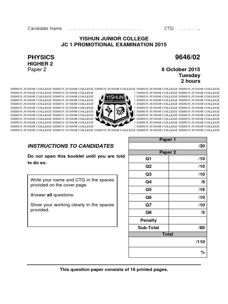 2015 JC1 H2 Promotional Exam Paper 2 Solutions | PDF | Collision | Momentum