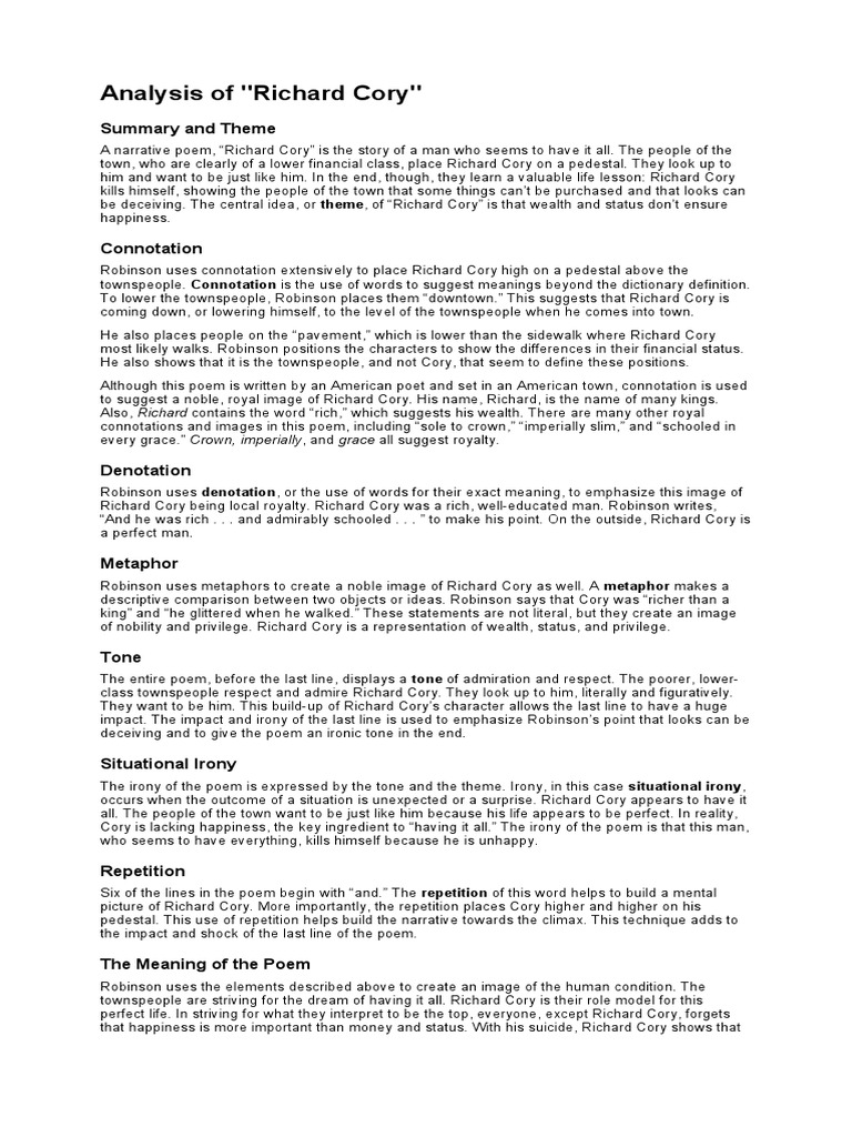 Themes and Irony in "Richard Cory" | PDF | Poetry | Irony