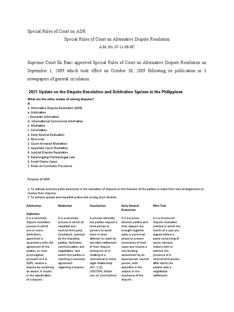 Special Rules of Court On ADR | PDF