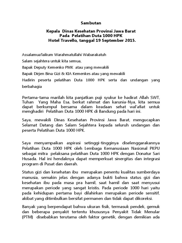 Sambutan 100 - HPK Untuk Pelatihan Duta 1000 HPK | PDF | Kesehatan Holistik