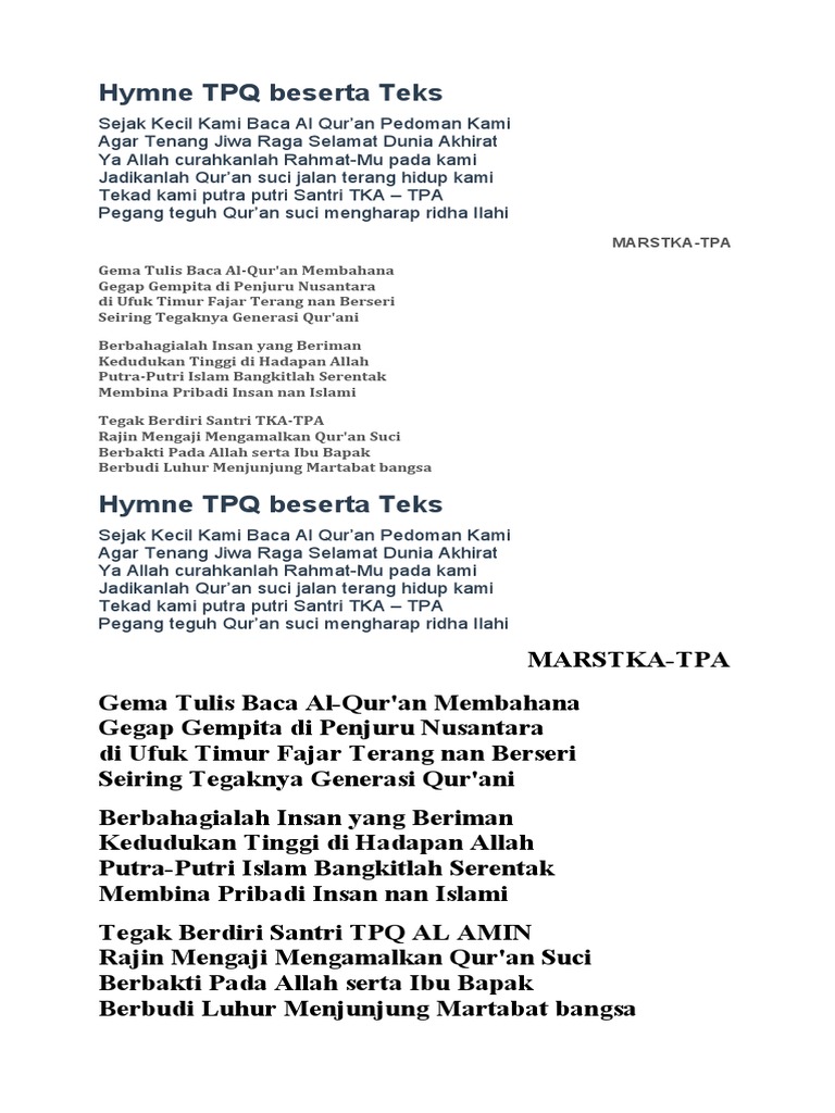 Hymne TPQ Beserta Teks | PDF