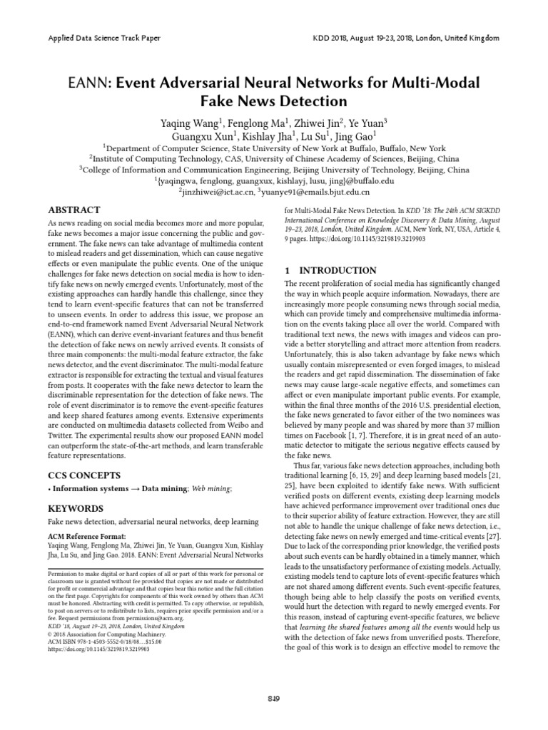EANN (Event Adversarial Neural Networks) For Multi-Modal Fake News Detection | PDF | Deep ...