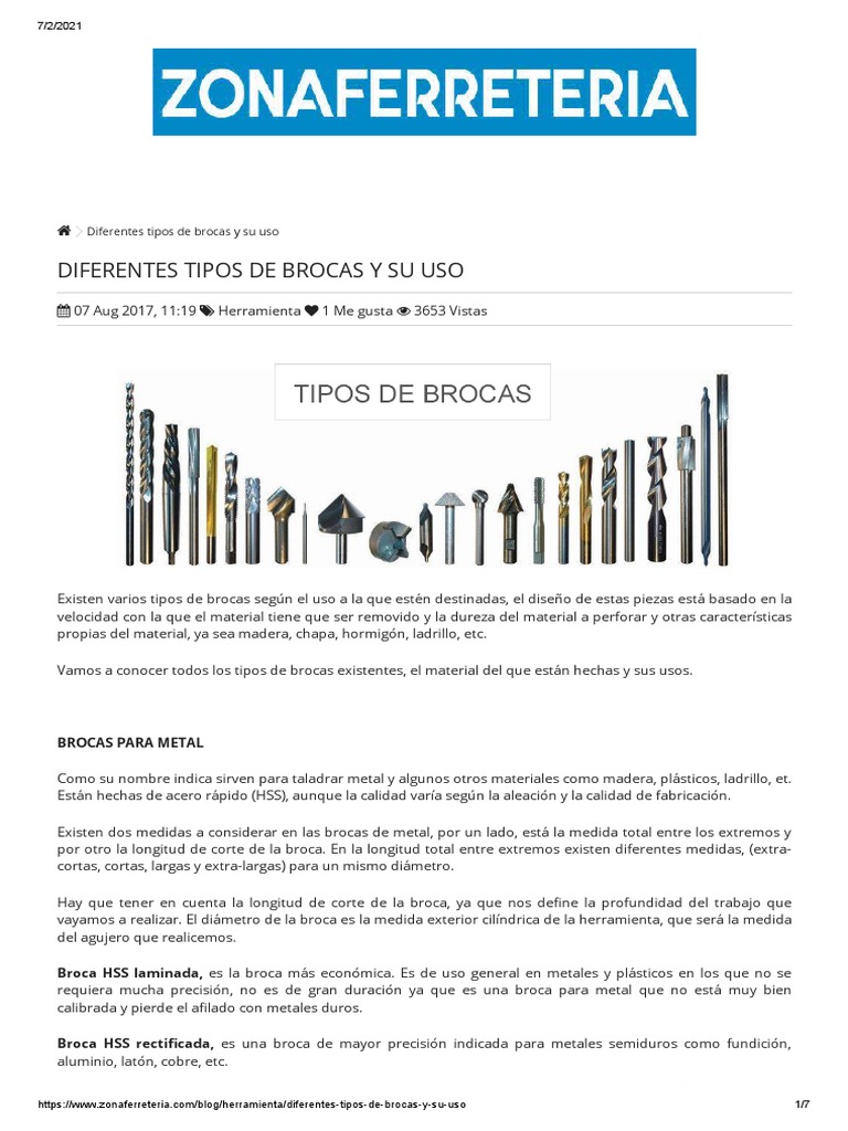 Tipos de Brocas y Usos Según Material | PDF | Perforar | Perforación