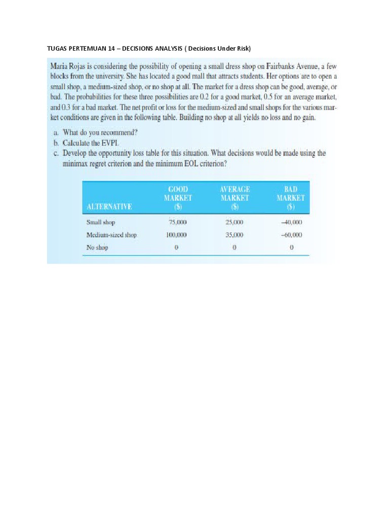 Tugas Pertemuan 14 - Decisions Analysis (Decision Under Risk) | PDF