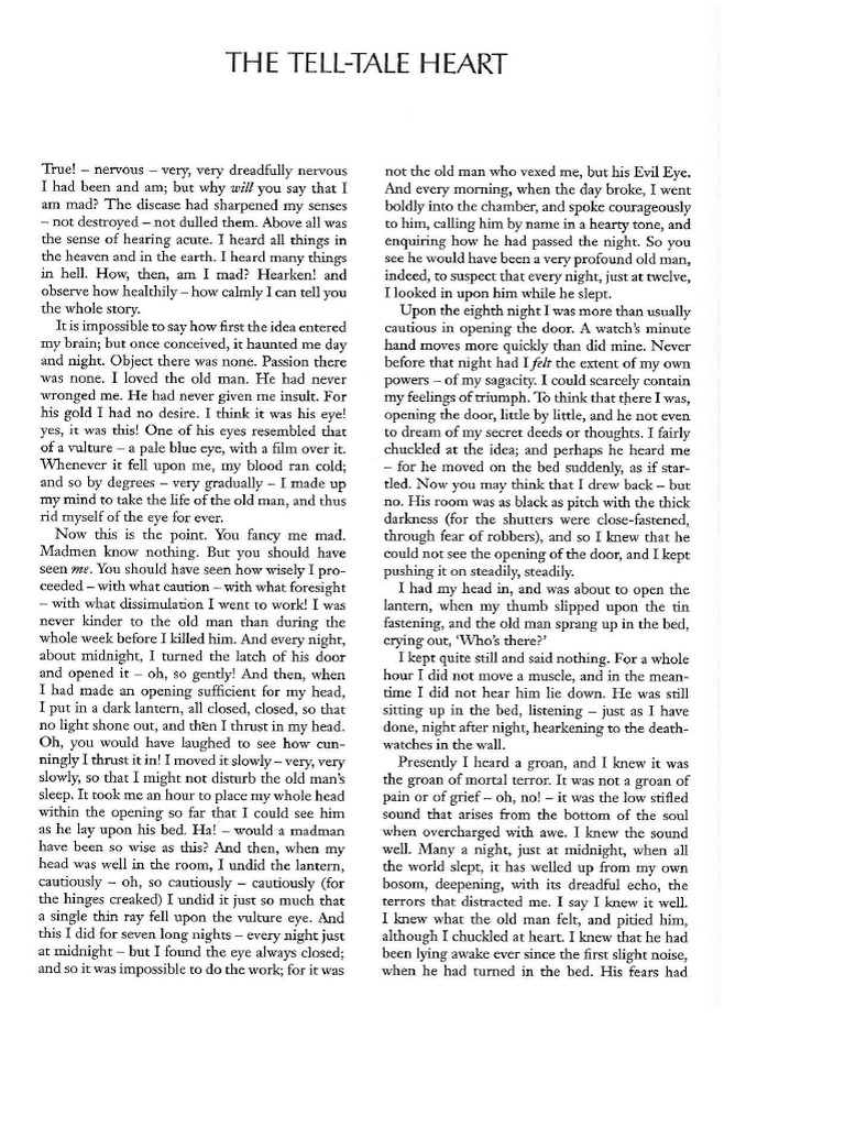 Original Text - Tell-Tale Heart - by Edgar Allan Poe | PDF
