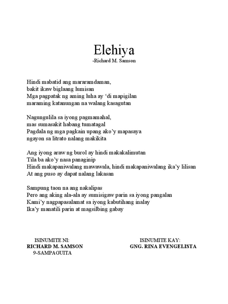 Elehiya Ni Richard Samson | PDF