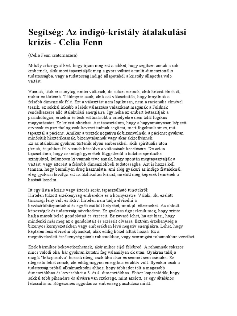 Az Indigó-kristály Átalakulási Krizis - Celia Fenn | PDF