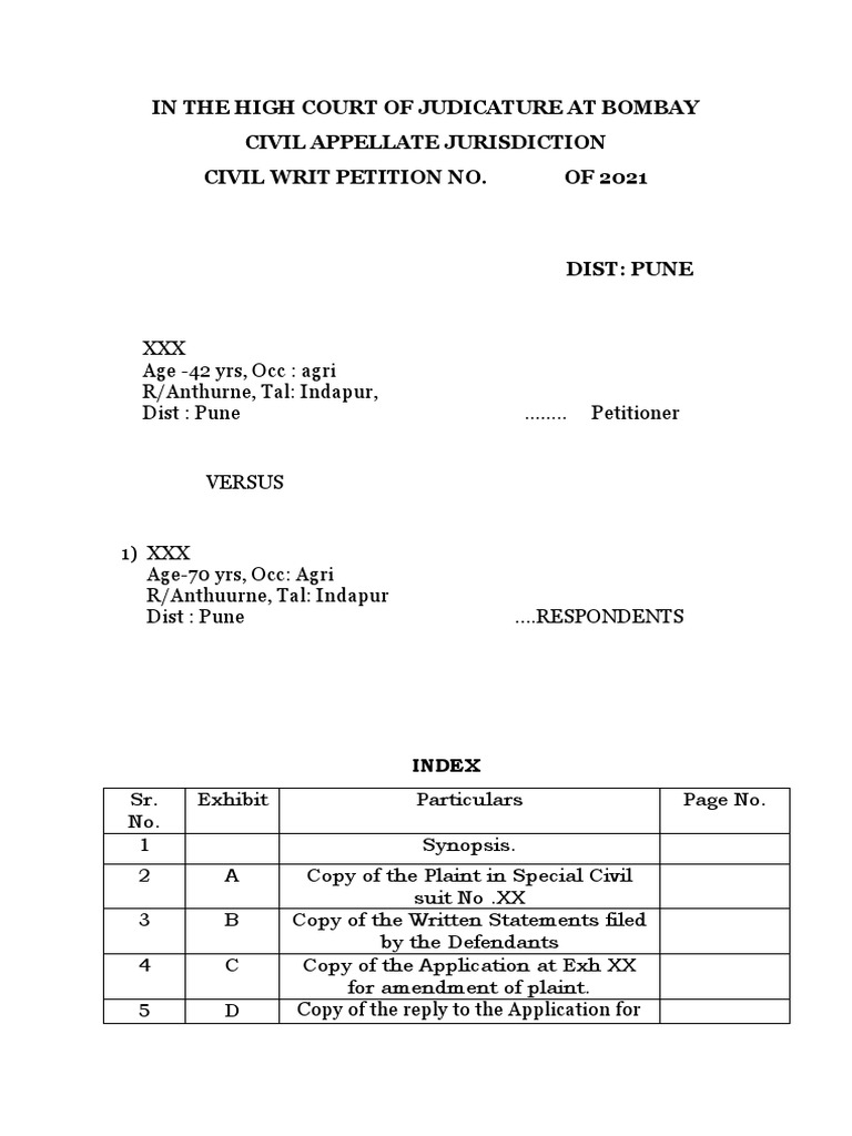 Format Civil - Draft Writ Petition | PDF | Lawsuit | Certiorari
