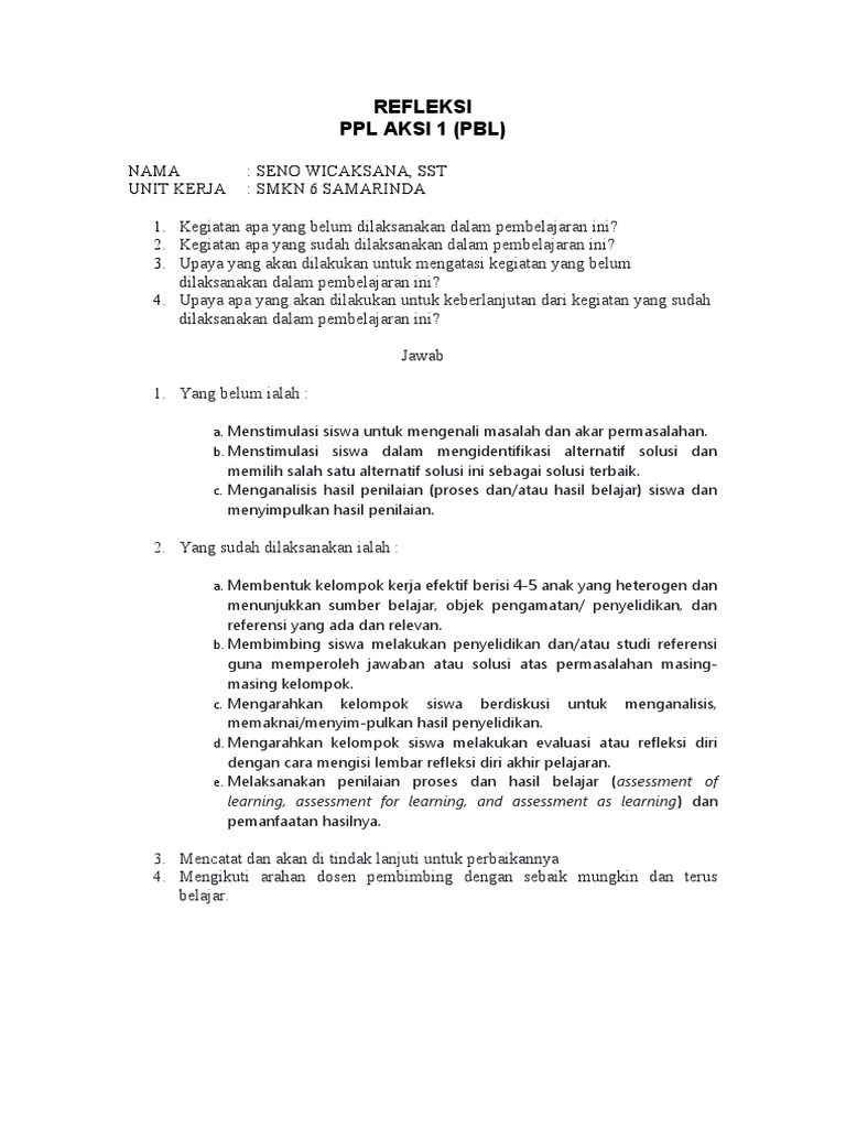 Refleksi PPL 1 | PDF | Sains & Matematika