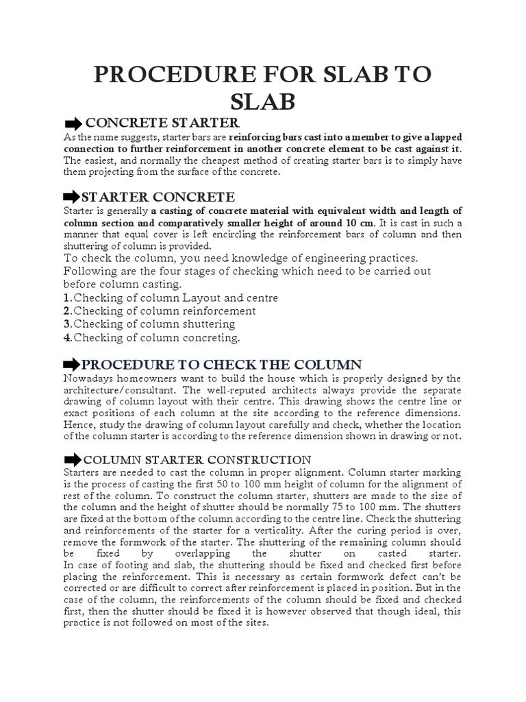 Procedure For Slab To Slab | Download Free PDF | Concrete | Column