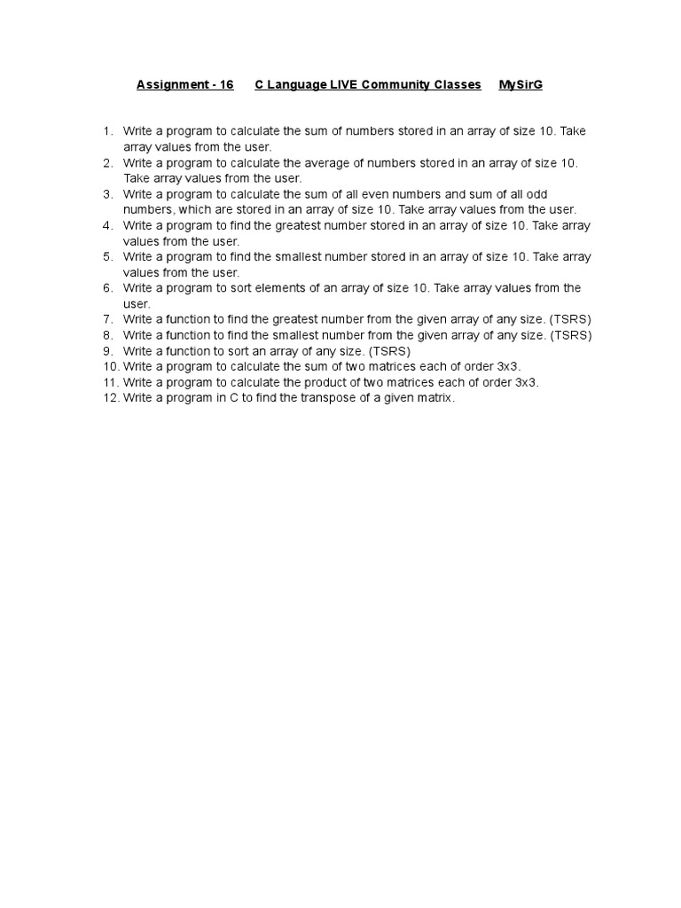 Assignment - 16 C Language LIVE Community Classes MySirG | PDF