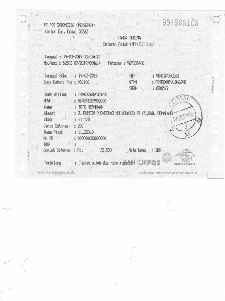 Setoran Pajak Drg. Toto H. | PDF