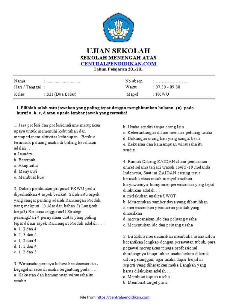 Soal Us Pkwu Dan Kunci Jawaban | PDF