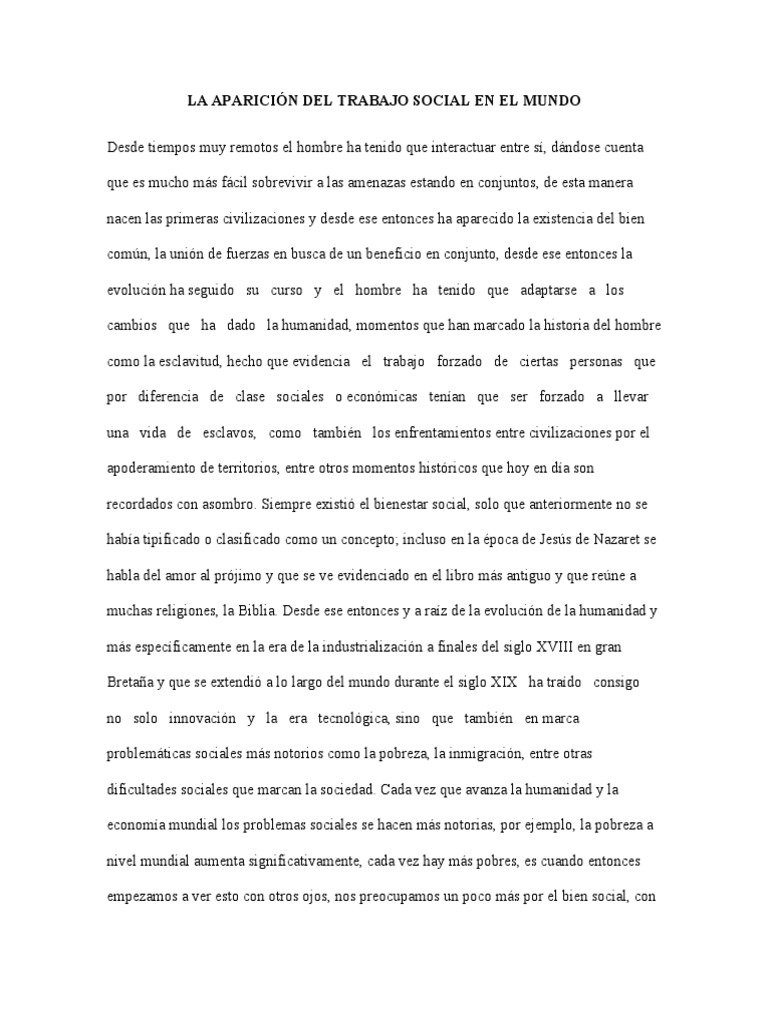 La Aparición Del Trabajo Social en El Mundo | PDF | Trabajo Social ...