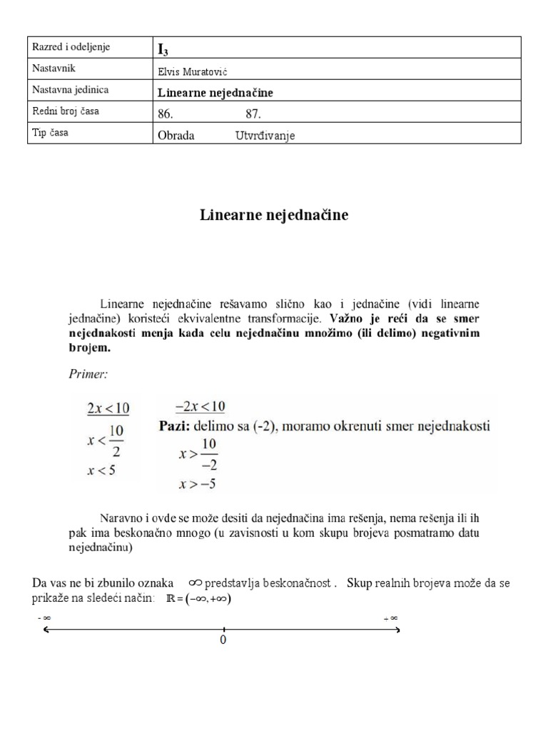 Linearne Nejednačine 1 | PDF