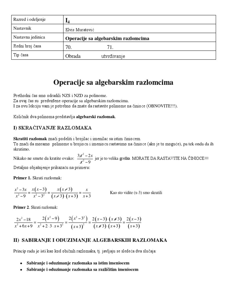 Rac. Alg. Izrazi 1 | PDF