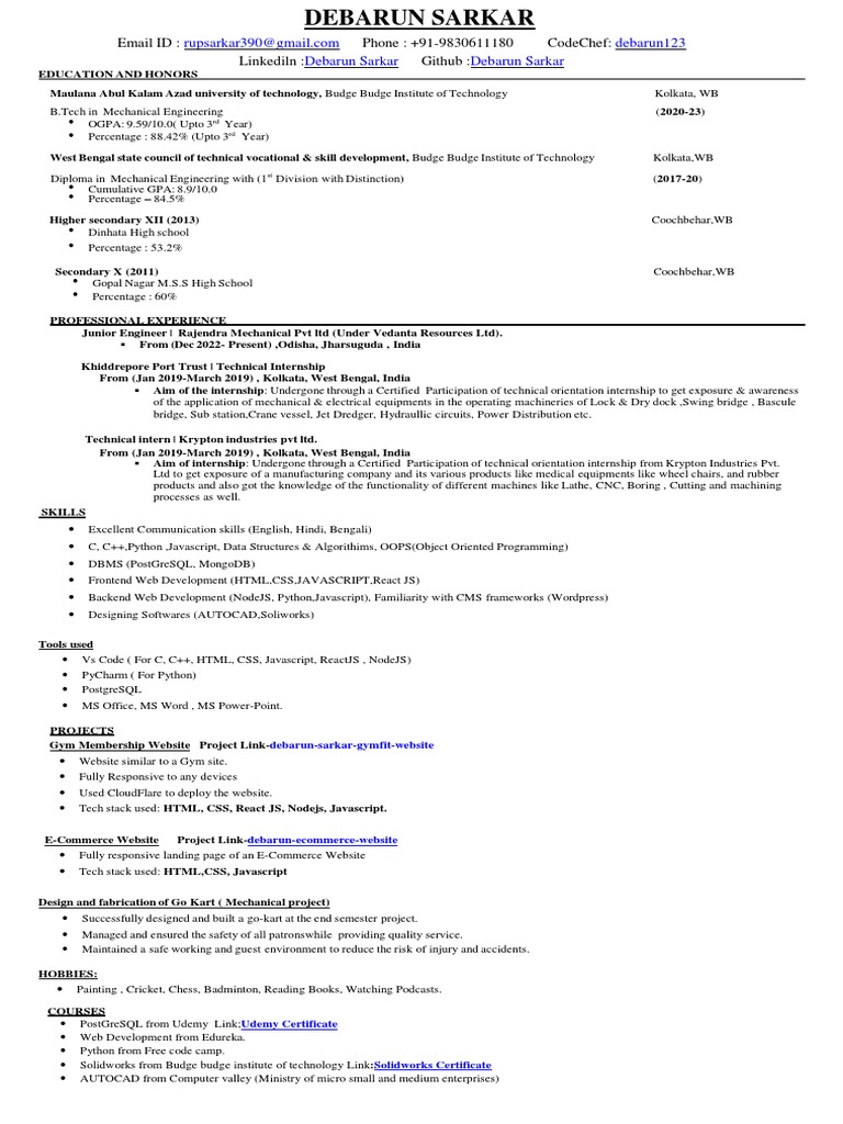 Debarun Sarkar - Resume | PDF | Java Script | Software Development