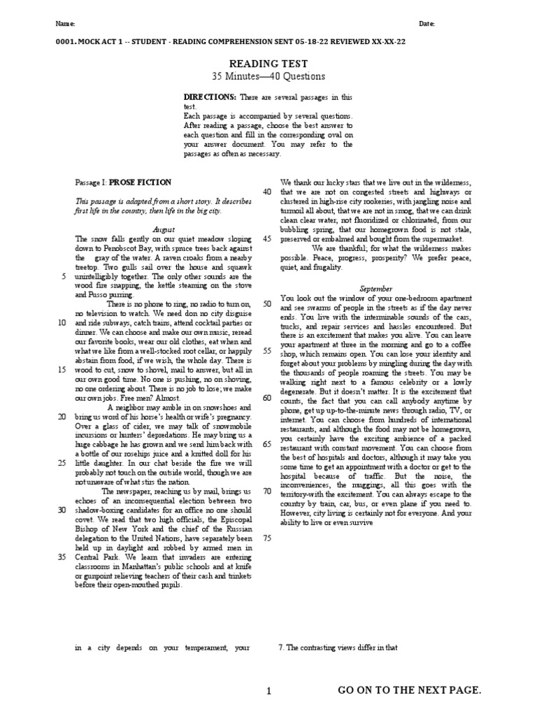 Mock Act 1 Reading Comprehension Test Pdf Behaviorism Han Chinese