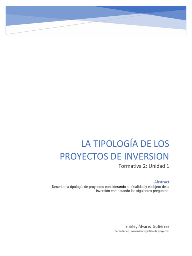 Tipologia de Los Proyectos de Inversion Formulacion Evaluacion y ...