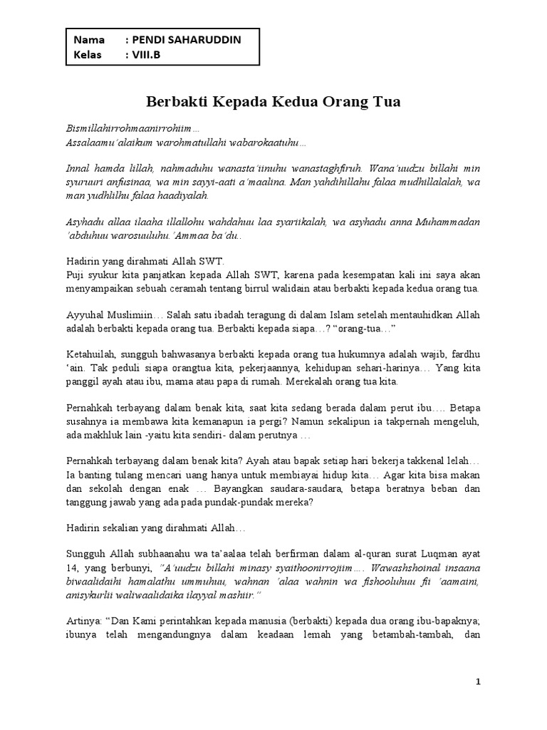 CERAMAH Berbakti Kepada Kedua Orang Tua | PDF
