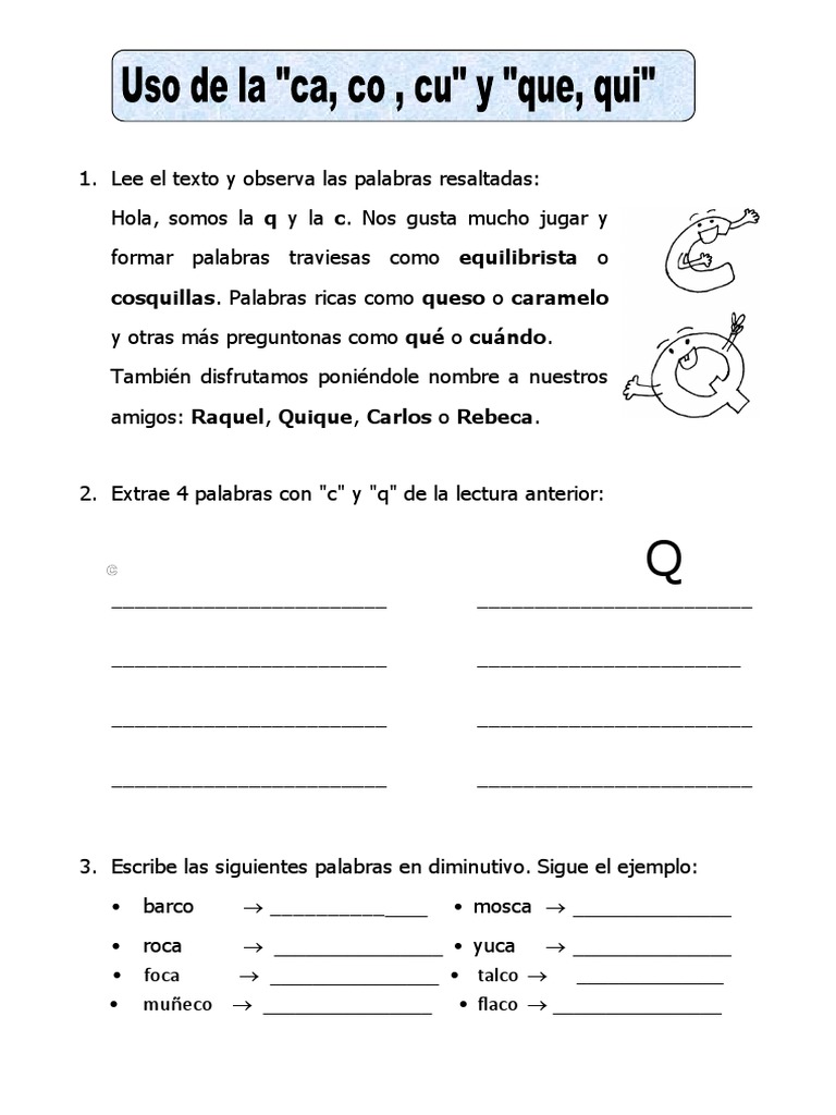 Ficha de Uso de La CA Co Cu y Que Qui para Segundo de Primaria | PDF | Hogar, jardinería y bricolaje