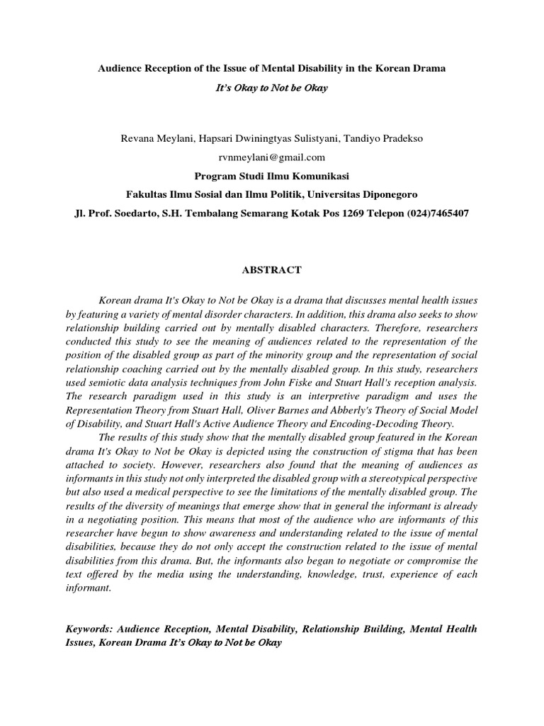 Journal Audience Reception of The Issue of Mental Disability in The ...