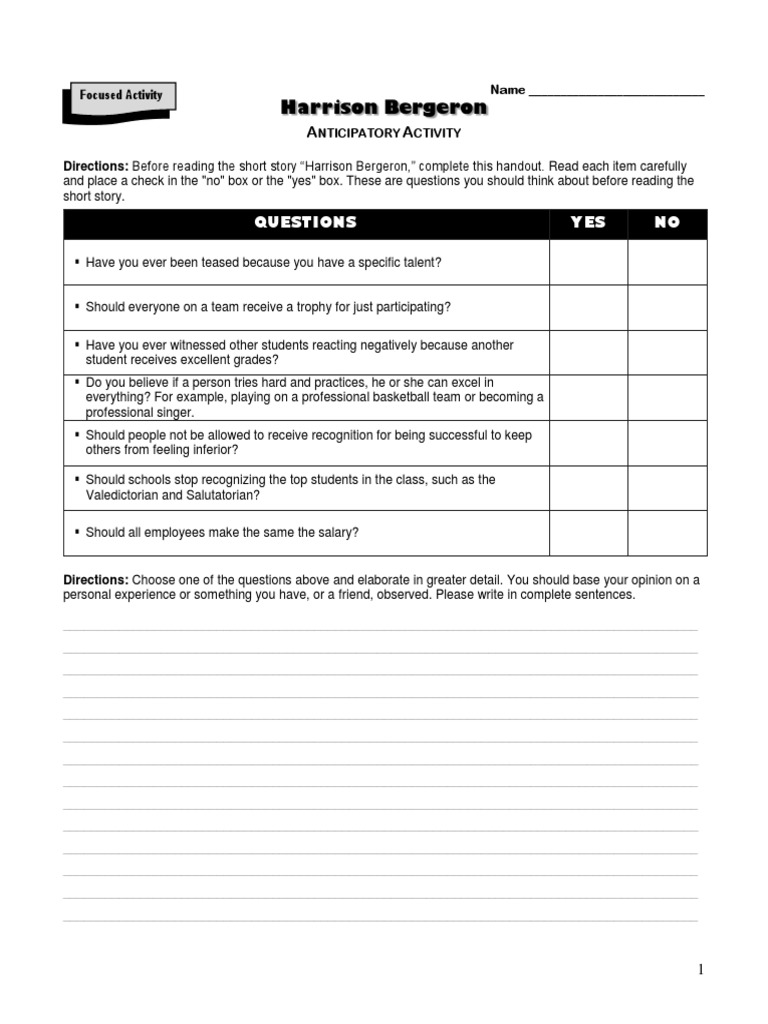 Vonnegut - Harrison Bergeron - Guide | PDF