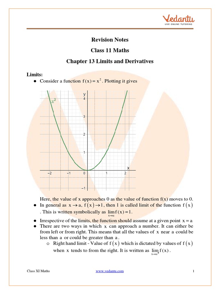 Class 11 Revision Notes Limits and Derivatives | PDF | Derivative ...