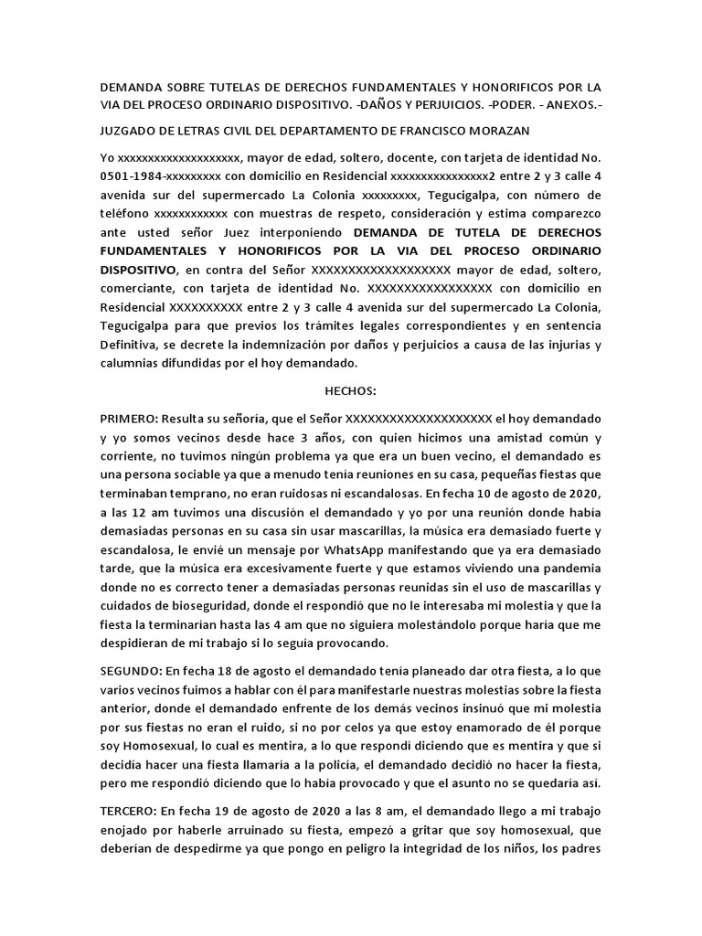 Demanda de Tutela de Derechos Fundamentales | PDF | Demanda judicial ...