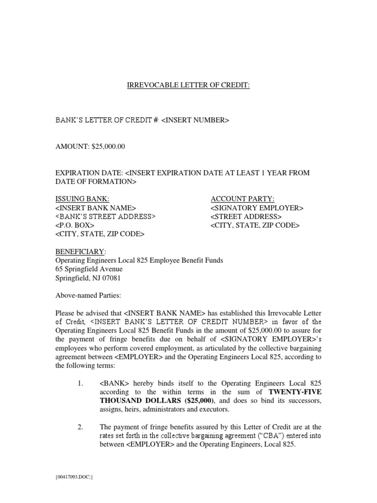 Irrevocable Letter of Credit Template | PDF | Letter Of Credit | Common Law