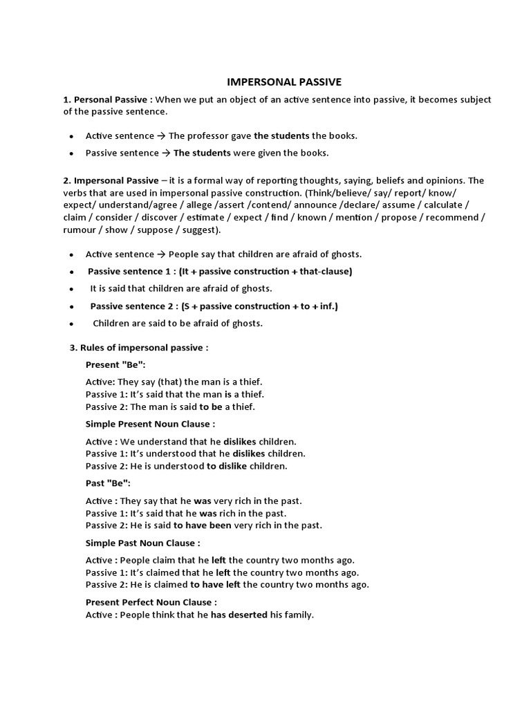 Impersonal Passive | PDF | Sentence (Linguistics) | Linguistics