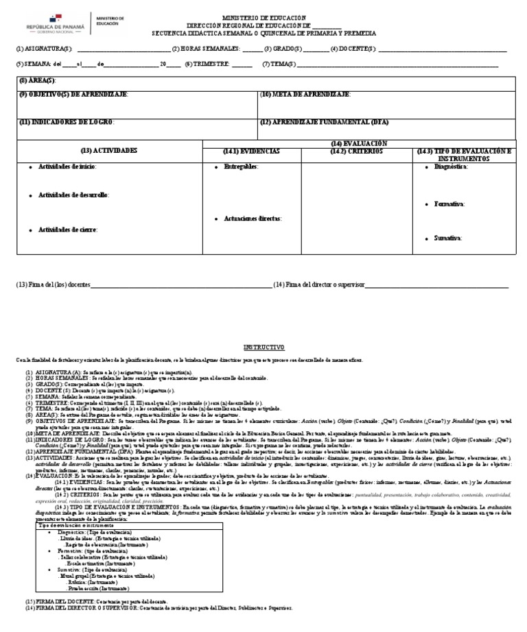 Formato - Planificación Semanal - Primaria y Premedia | PDF ...