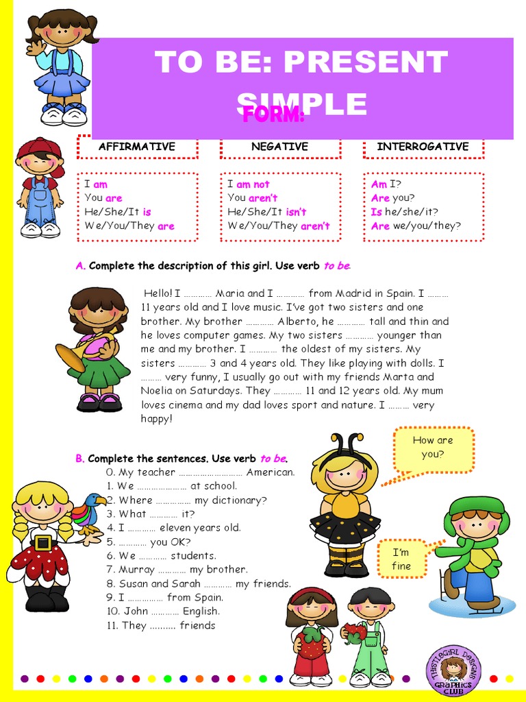 Verb To Be Worksheet | PDF