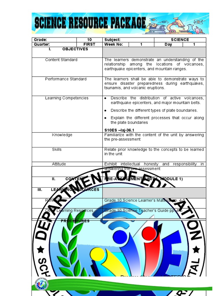 G10 - 1QTR - Week1 - Day1 Pabalinas | PDF | Earthquakes | Plate Tectonics