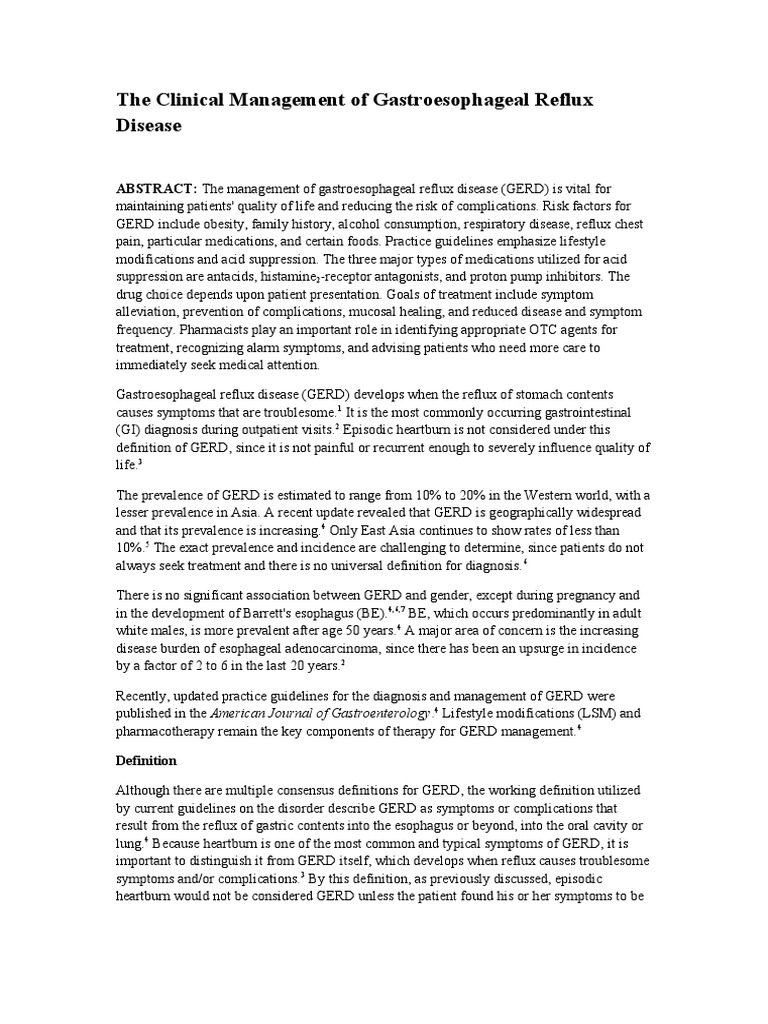 The Clinical Management of Gastroesophageal Reflux Disease | PDF | Gastroesophageal Reflux ...