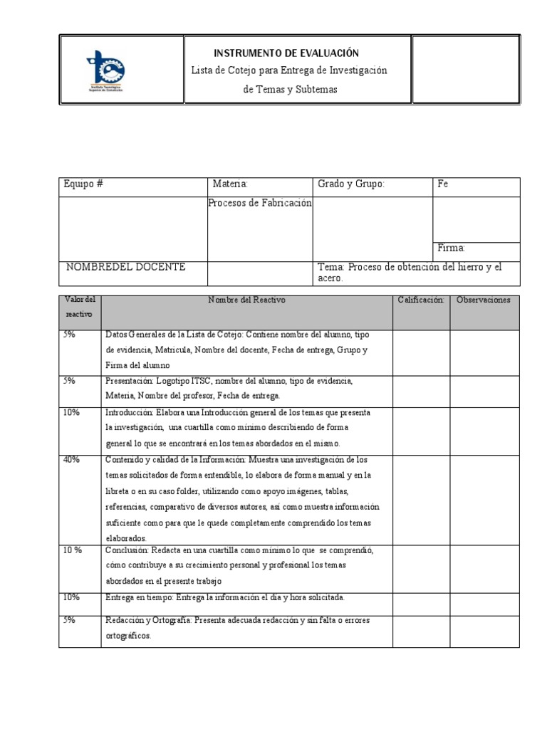 Rubrica Inv. Tema 1 | PDF