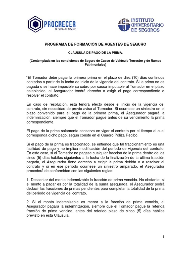 Clausula de Pago de Prima | PDF | Seguro | Justicia