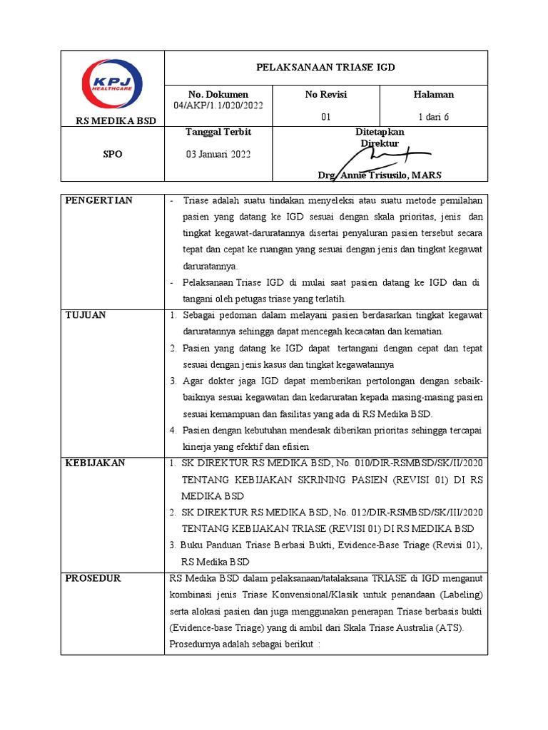 Spo Pelaksanaan Triase Igd | PDF