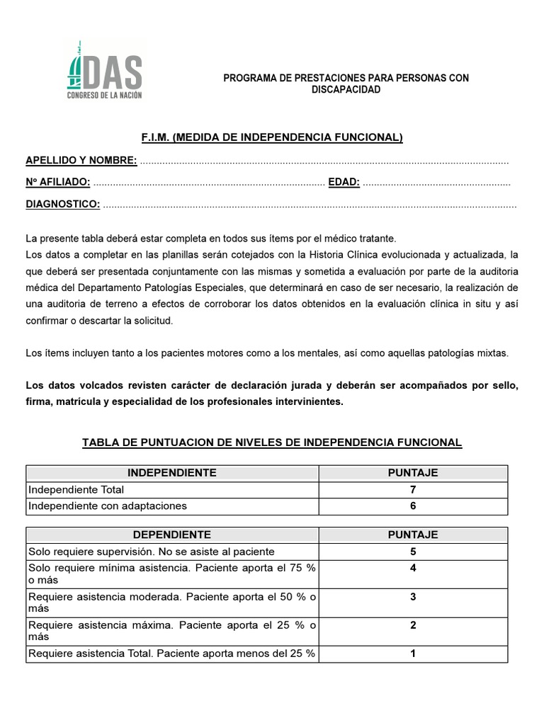 02 Planilla Escala-FIM | PDF | Causas de la muerte | Especialidades Medicas