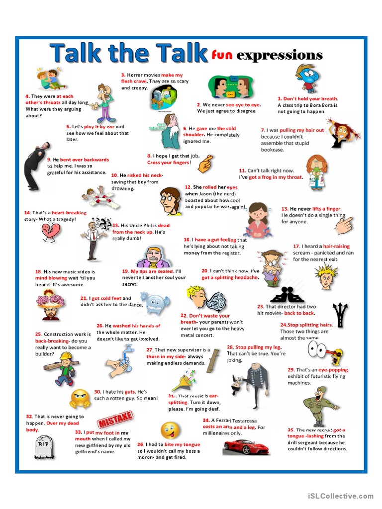 Funny Body Idioms Classroom Poster + Glossary + Cards | PDF | Whip