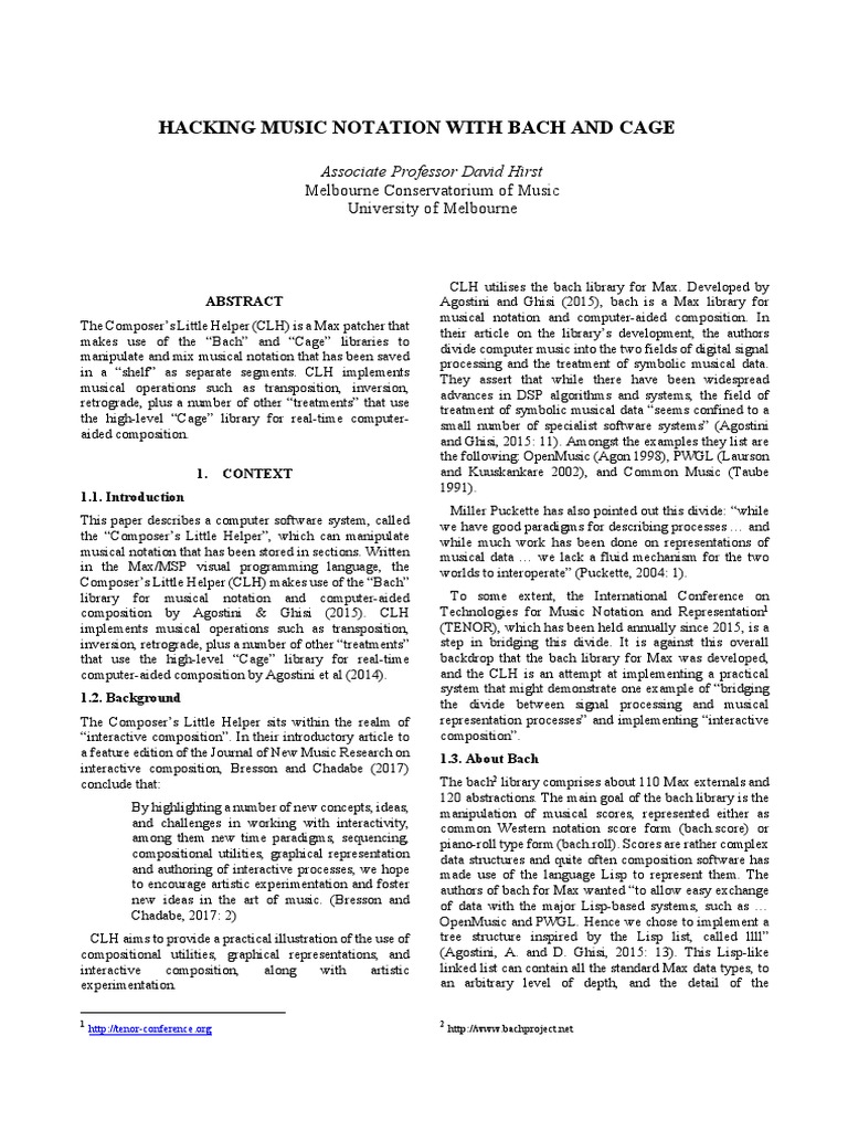 D. Hirst - Hacking Music Notation With Bach and Cage | PDF | Graphical ...