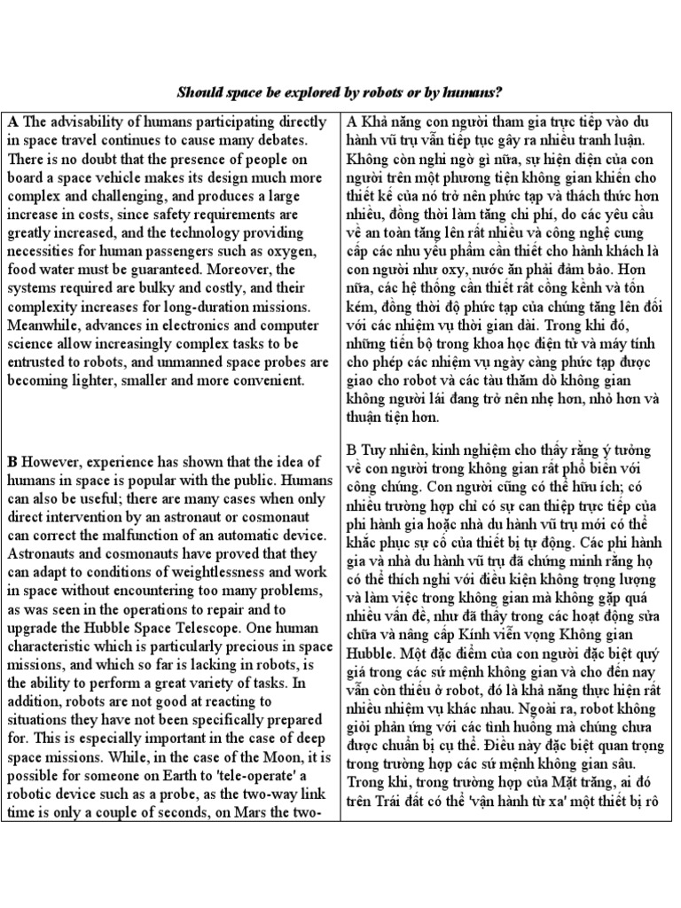 Should Space Be Explored by Robots or by Humans | PDF